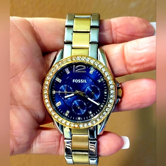 Fossil | Accessories | Mens Fossil Watch Silver Gold Tone With Blue ...
